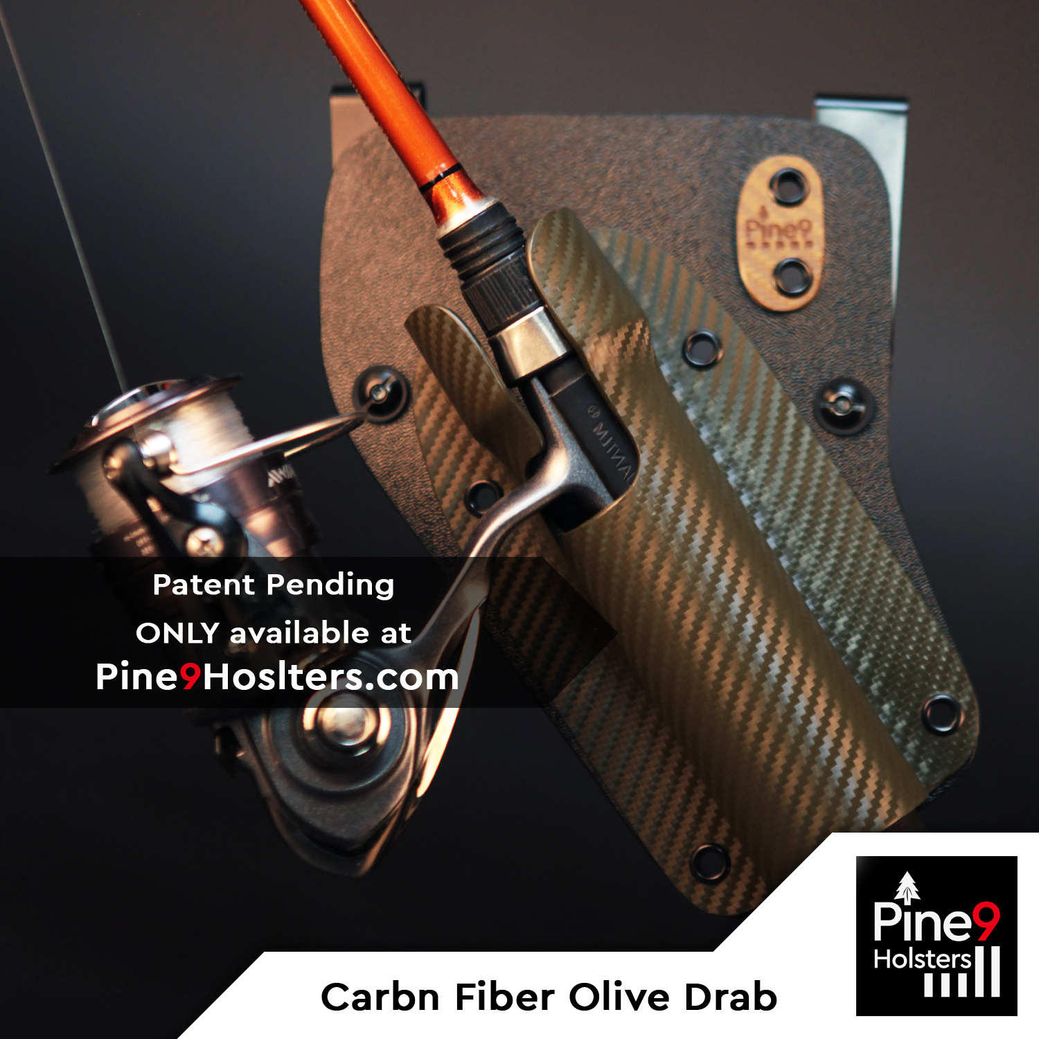 Fishing-Rod Holster_with Color Label_Left_Carbon Fiber Storm Olive Drab ...