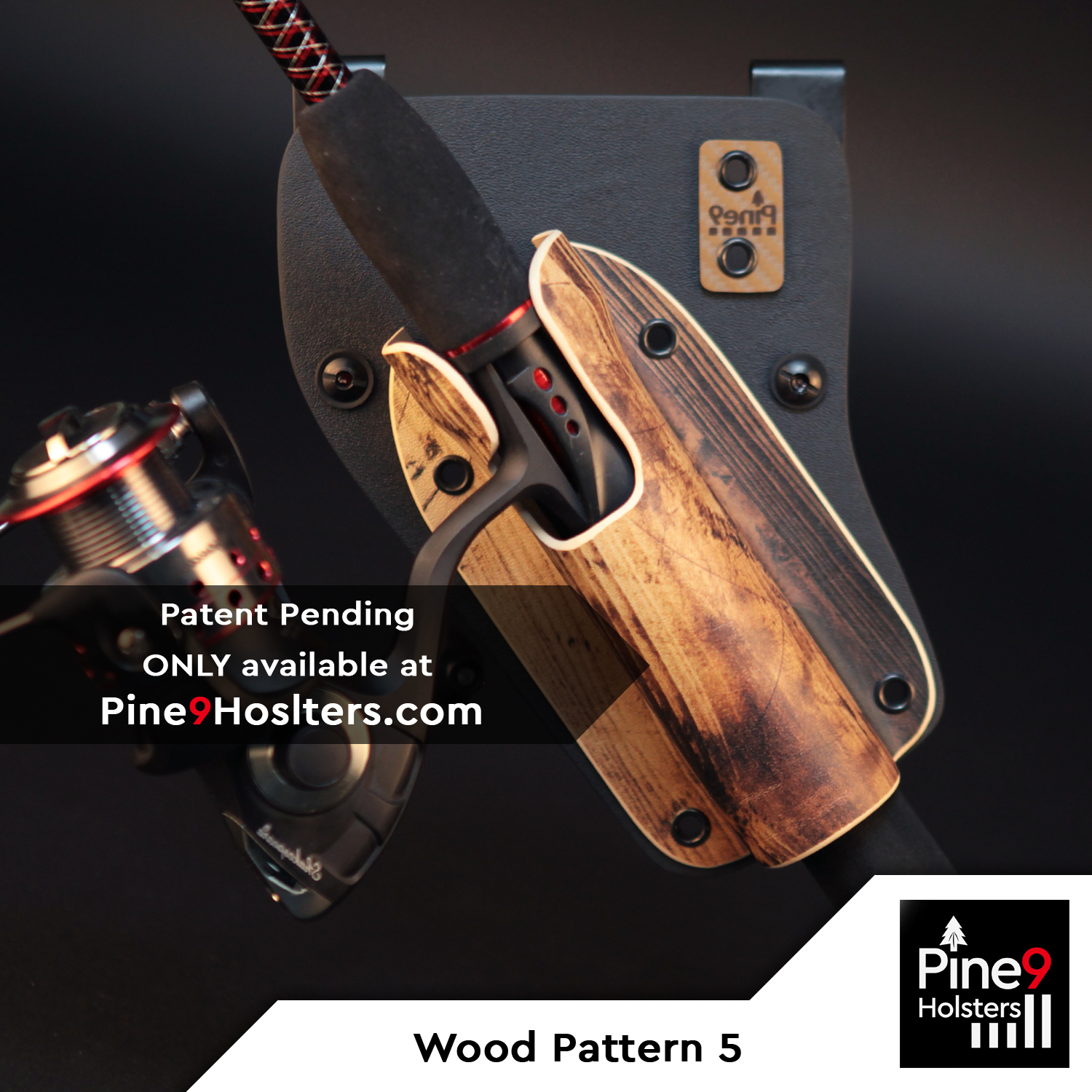 Fishing-Rod Holster_with Color Label_Left_Wood Pattern 5 – Pine 9 Holsters